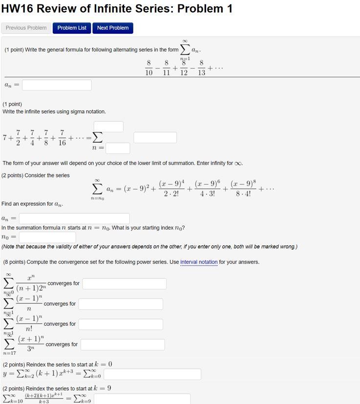 Solved HW16 Review of Infinite Series: Problem 1 Previous | Chegg.com