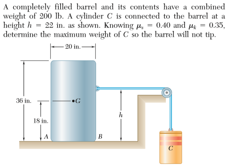 Solved A completely filled barrel and its contents have a | Chegg.com