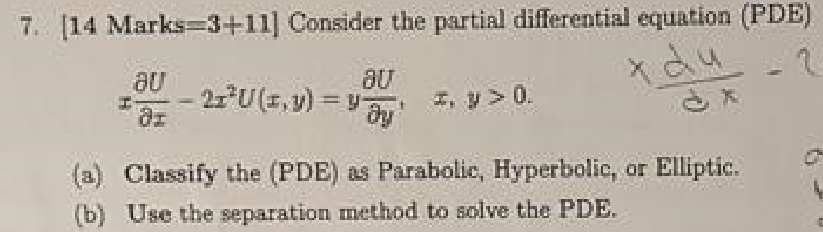 Solved 7. [14 Marks =3+11] Consader the partial differential | Chegg.com