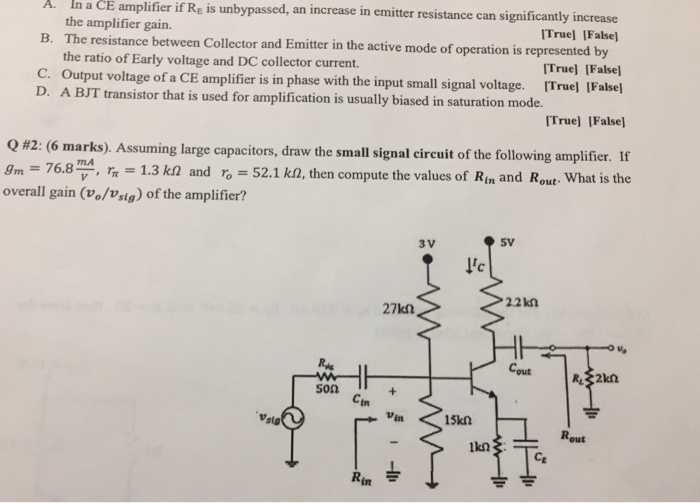Solved n a CE amplifier if Rg is unbypassed, an increase in | Chegg.com
