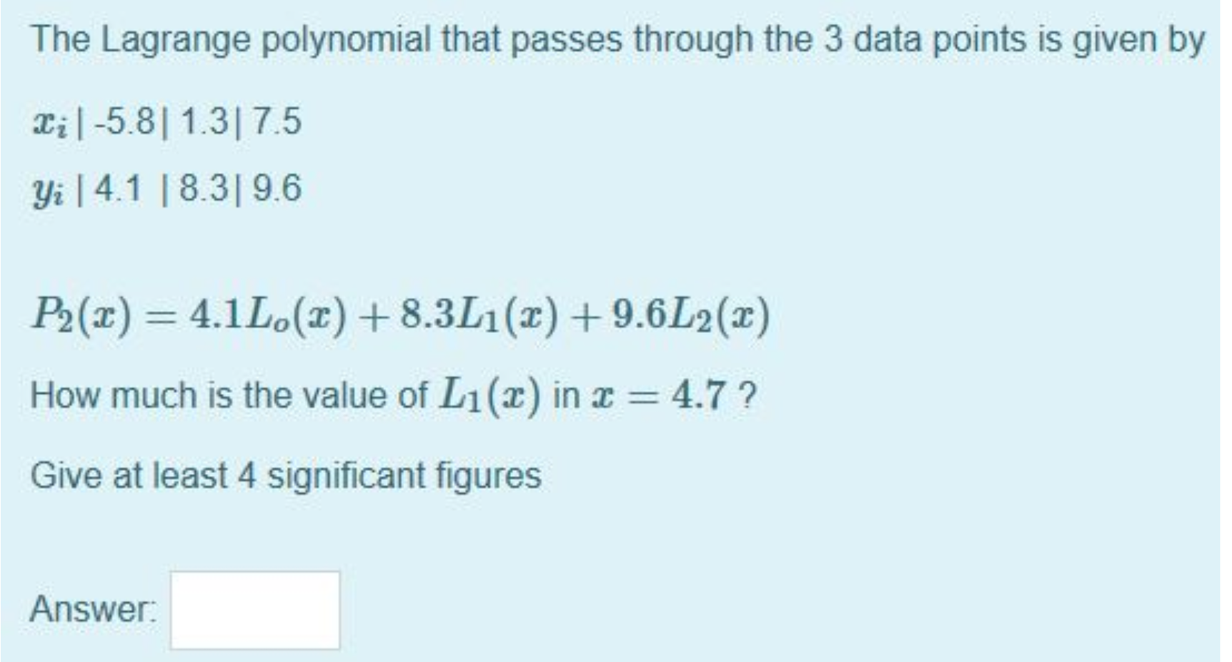 Solved The Lagrange polynomial that passes through the 3 | Chegg.com