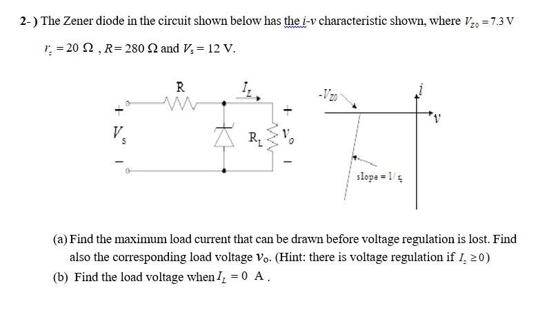 Solved 2-) The Zener diode in the circuit shown below has | Chegg.com