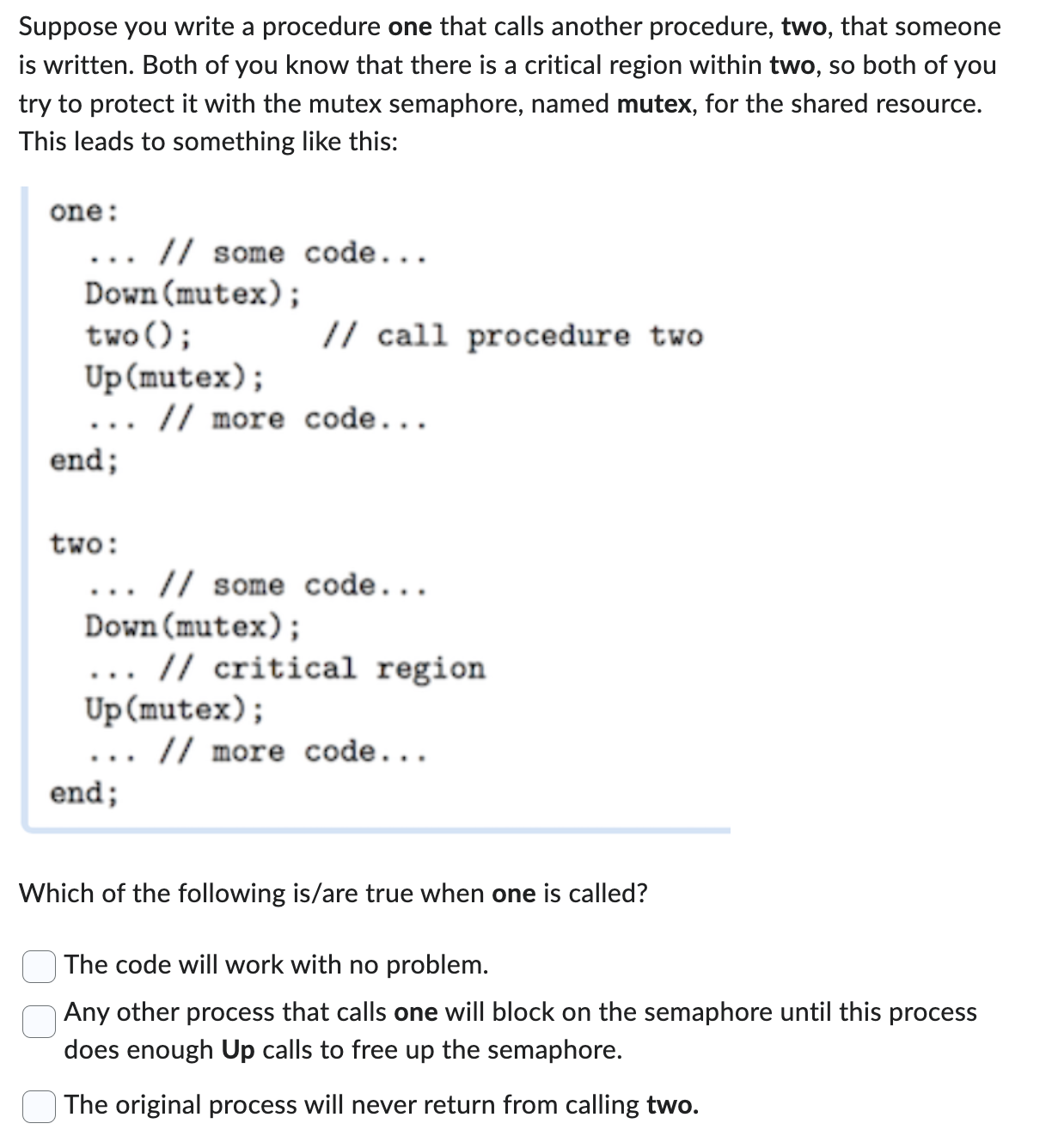 Solved Suppose you write a procedure one that calls another | Chegg.com