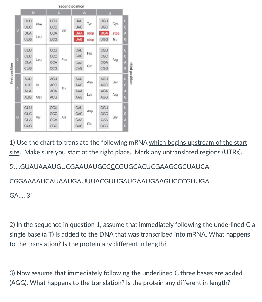 Solved 1) Use the chart to translate the following mRNA | Chegg.com