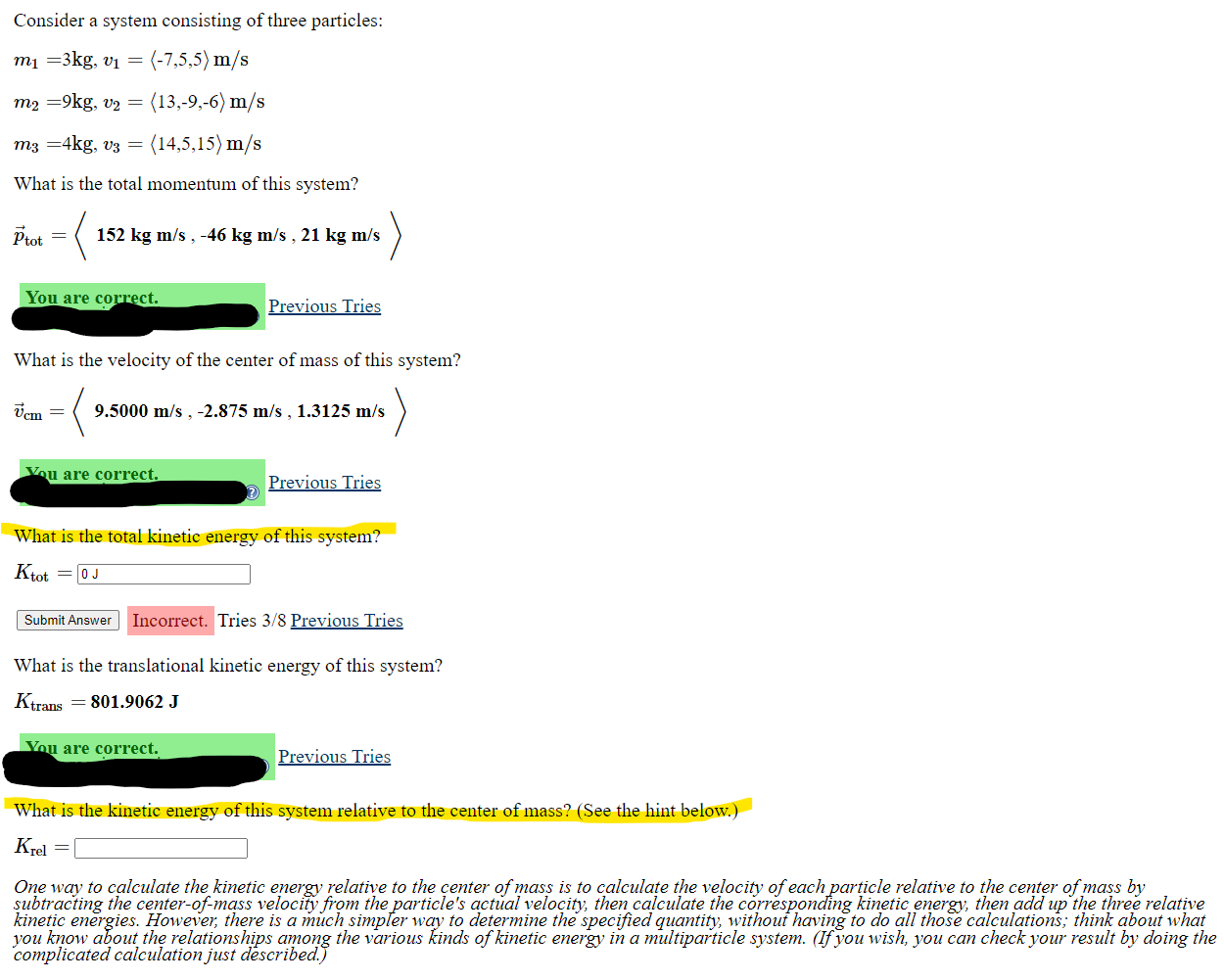 Solved Consider a system consisting of three particles: m1=3 | Chegg.com