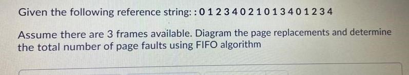 Solved Given the following reference string:: 0 1 2 3 4 0 | Chegg.com