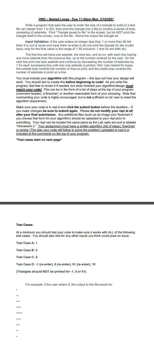 Solved HW2 - Nested Loops - Due 11:45pm Mon, 3/15/2021 Write | Chegg.com