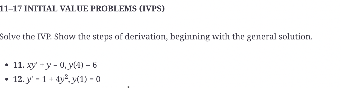 Solved 11-17 INITIAL VALUE PROBLEMS (IVPS) Solve the IVP. | Chegg.com