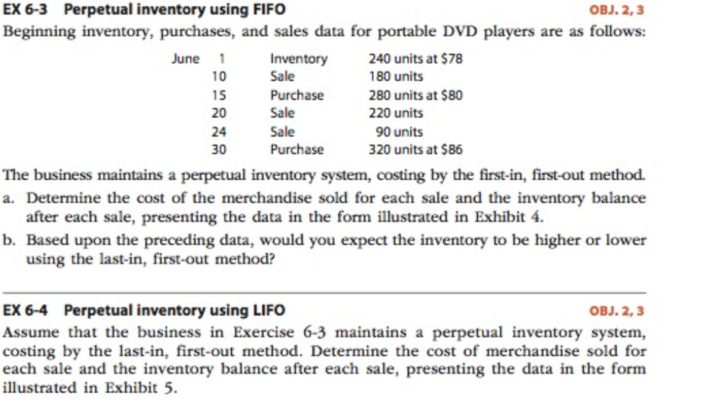 Solved EX 6-3 Perpetual inventory using FIFO Beginning | Chegg.com