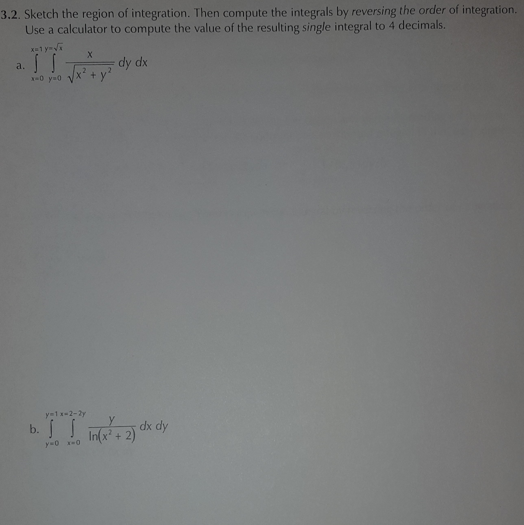 Solved 3.2. Sketch the region of integration. Then compute | Chegg.com