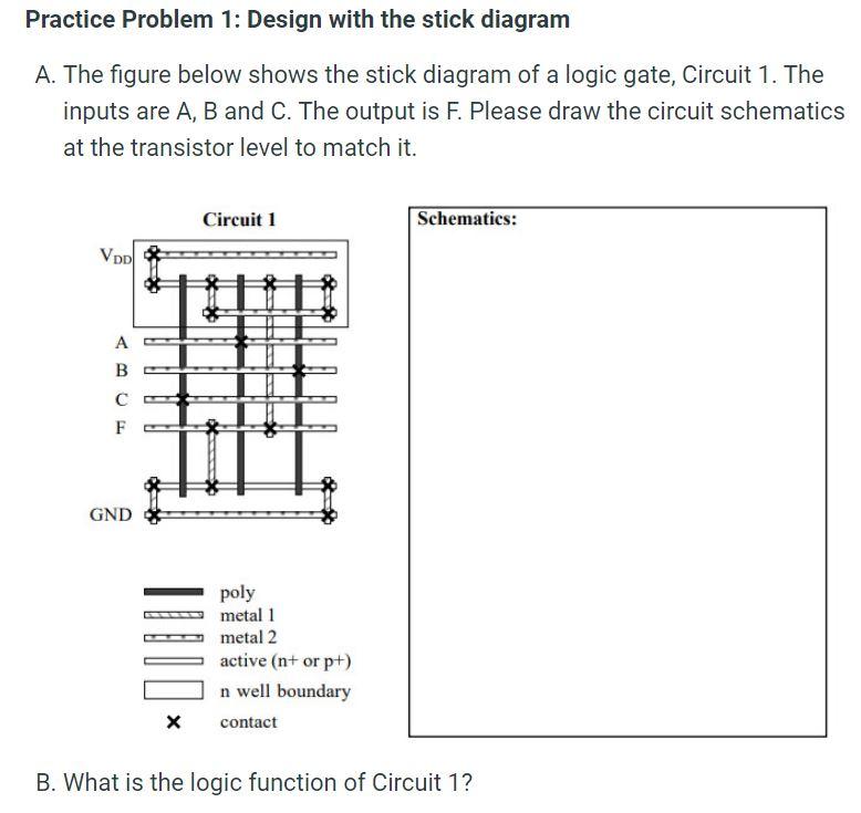 Solved Practice Problem 1: Design with the stick diagram A. | Chegg.com