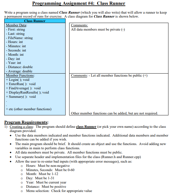 Solved Programming Assignment #4: Class Runner Write a | Chegg.com