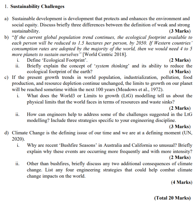 Solved 1. Sustainability Challenges a) Sustainable | Chegg.com