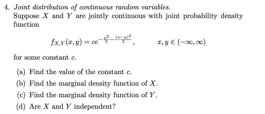 Solved 4. Joint distribution of continuous random variables. | Chegg.com