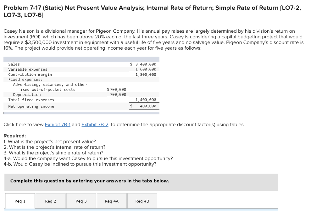 Solved Problem 7-17 (Static) Net Present Value Analysis; | Chegg.com