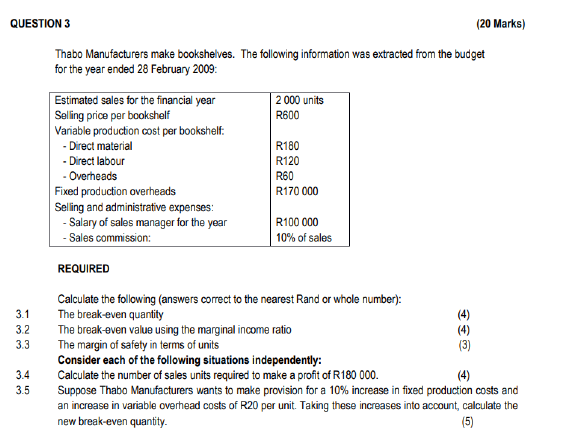 Solved Thabo Manufacturers make bookshelves. The following | Chegg.com