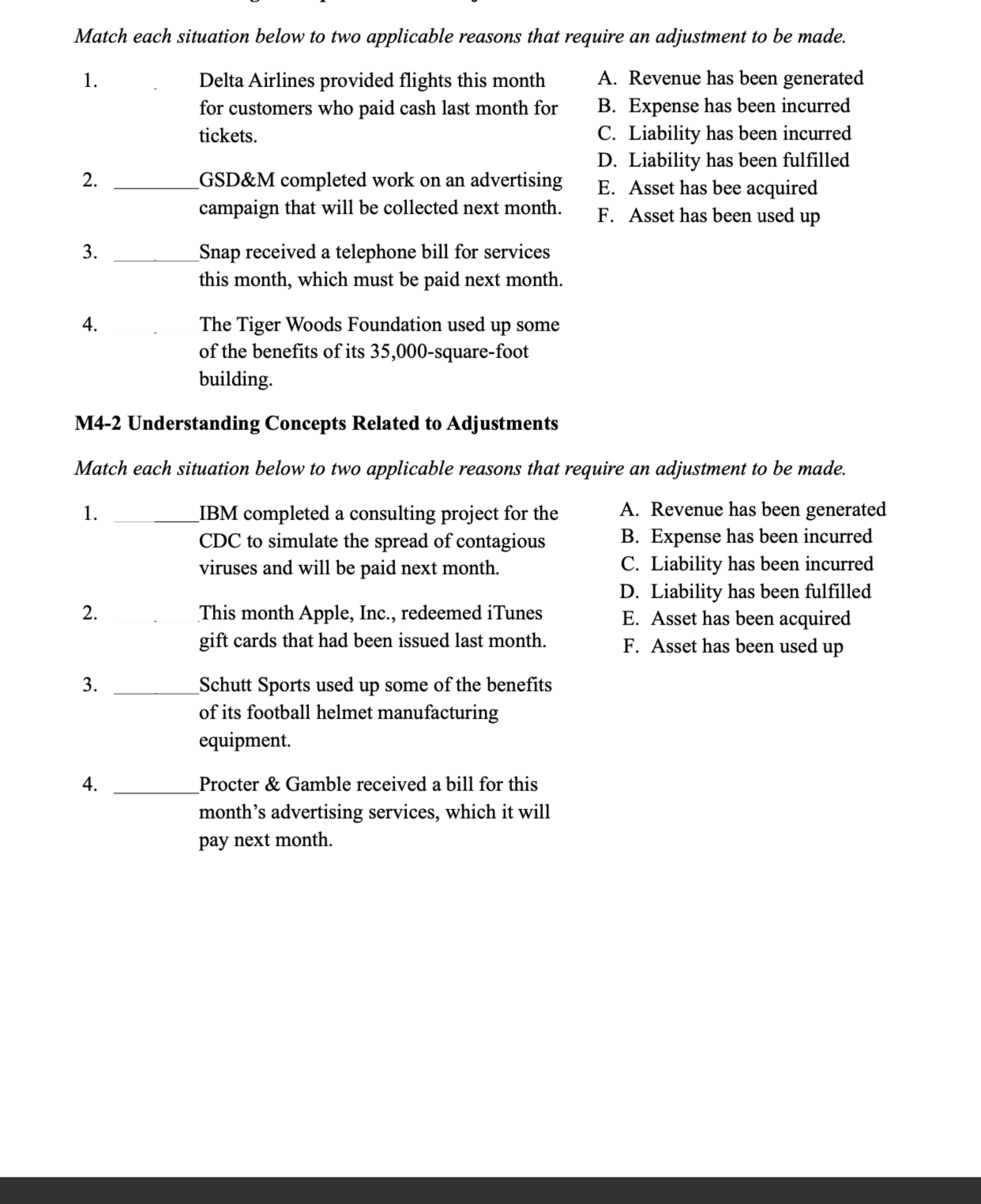 Solved Match each situation below to two applicable reasons | Chegg.com