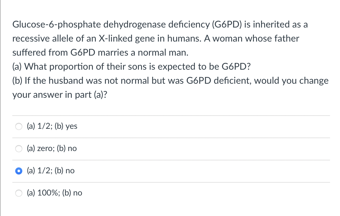 Solved Glucose-6-phosphate dehydrogenase deficiency (G6PD) | Chegg.com