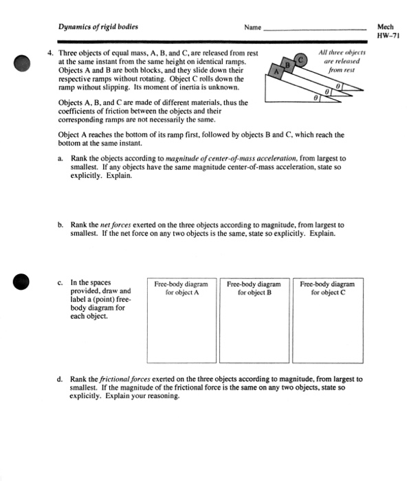 Solved Dynamics of rigid bodies Mech HW-71 Name All three | Chegg.com