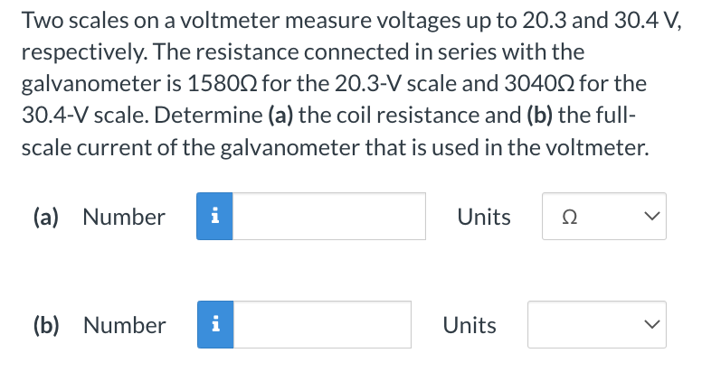 Solved Two scales on a voltmeter measure voltages up to 20.3 | Chegg.com