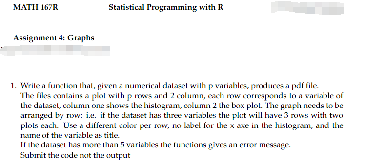 MATH 167R Statistical Programming with R Assignment | Chegg.com