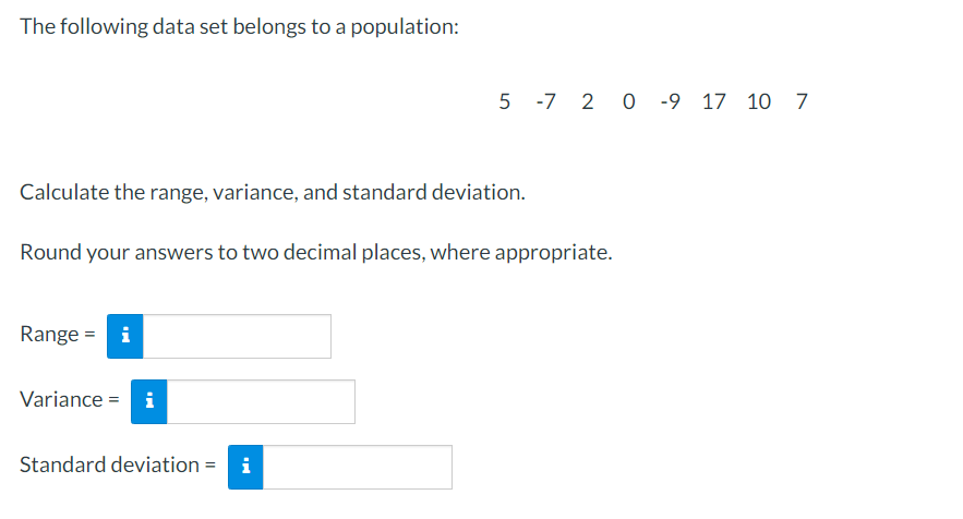 Solved The following data set belongs to a population: | Chegg.com