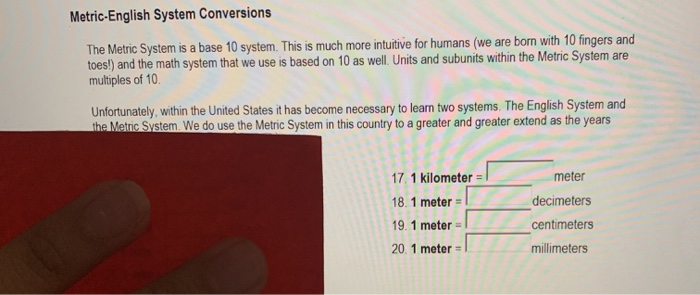 Solved Metric-English System Conversions The Metric System | Chegg.com
