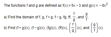 Solved The functions f ﻿and g ﻿are defined as f(x)=5x-3 ﻿and | Chegg.com
