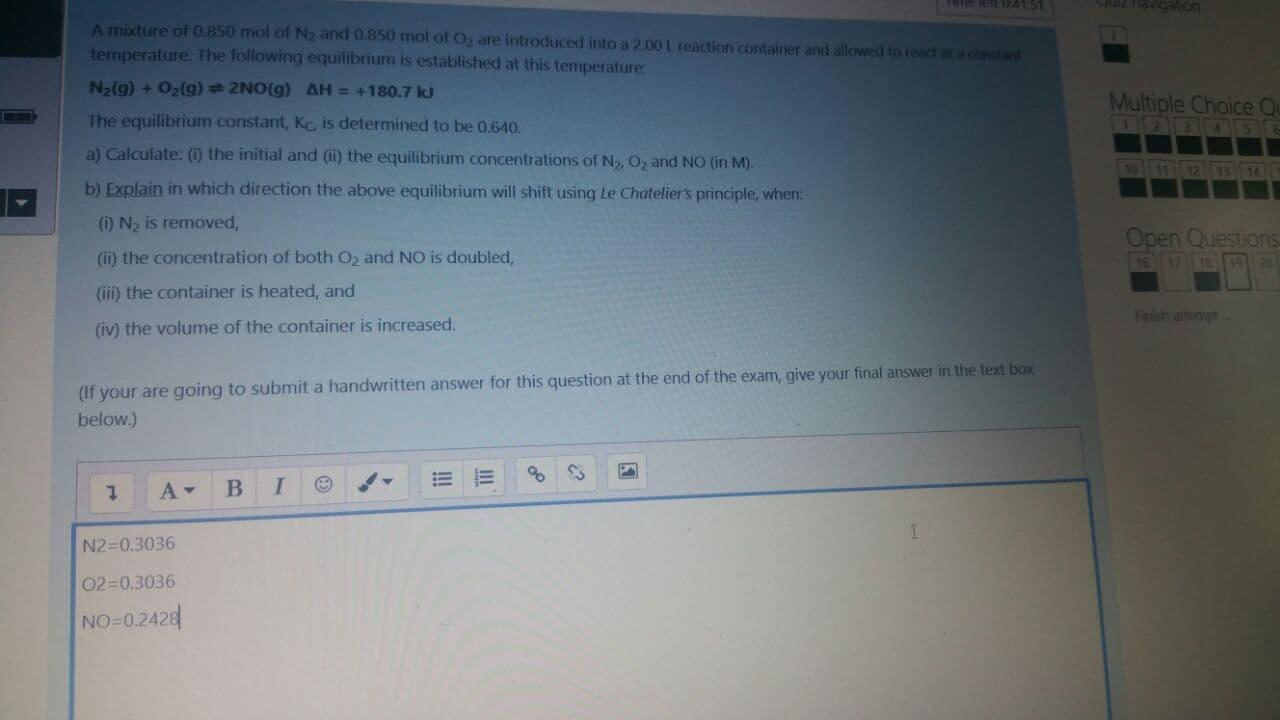 Solved GALOM Multiple Choice Q A mixture of 0.850 mol of N, | Chegg.com