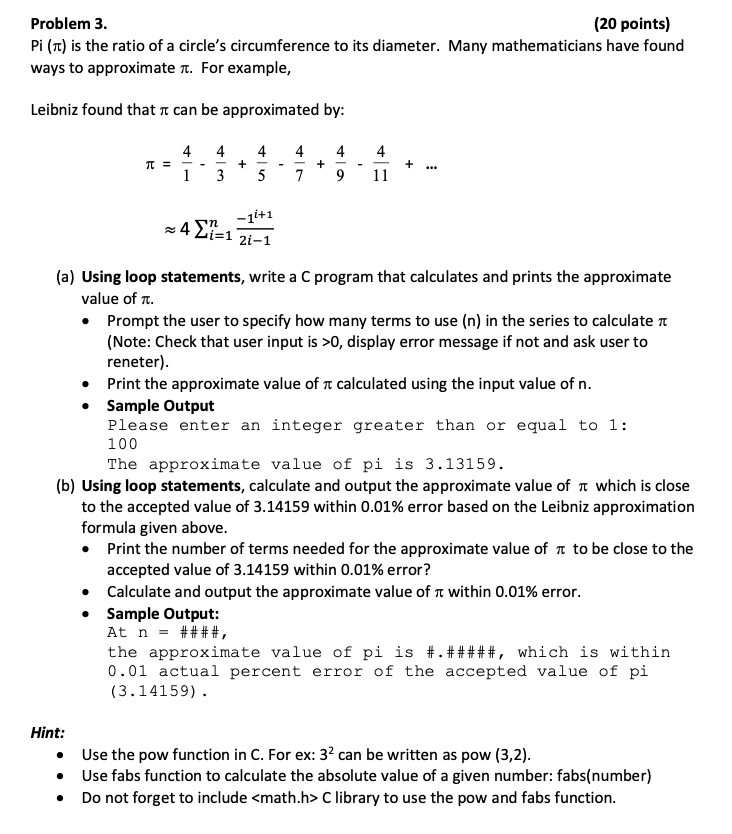 Solved Problem 3. (20 points) Pi (Tt) is the ratio of a | Chegg.com