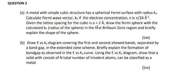 Solved QUESTION 2 (a) A metal with simple cubic structure | Chegg.com