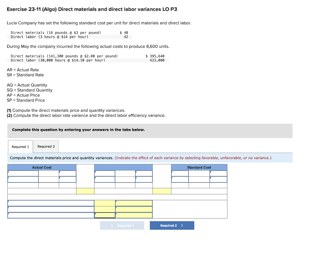 Solved Exercise 23-11 (Algo) Direct materials and direct | Chegg.com