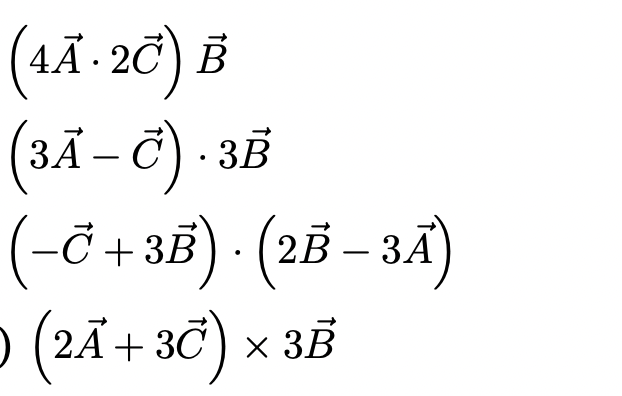 Solved A=2i^+3j^ B=−4i^+j^ C=−3j^(4A⋅2C)B (3A−C)⋅3B | Chegg.com