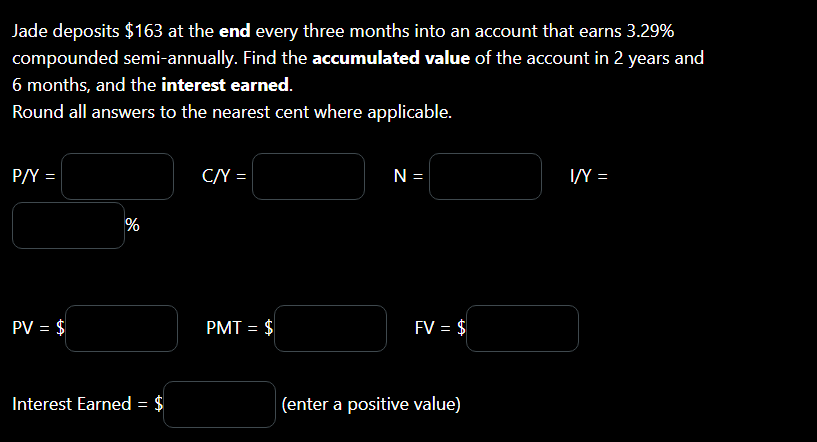 Solved Jade deposits $163 at the end every three months into | Chegg.com