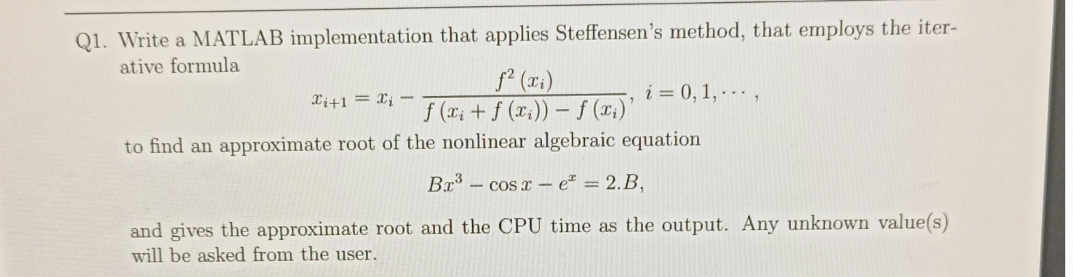Solved Q1. ﻿Write a MATLAB implementation that applies | Chegg.com