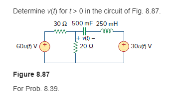 Solved Determine v(t) for t > 0 in the circuit of Fig. 8.87 | Chegg.com