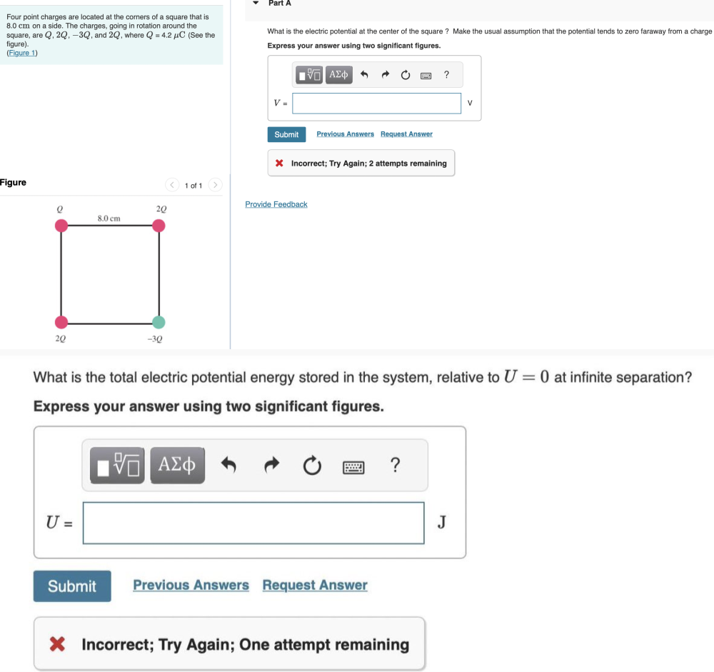 Solved Electric potential at the center of square? Electric | Chegg.com