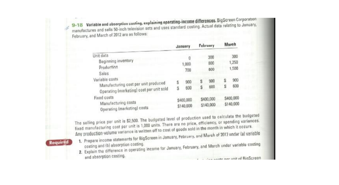 Solved 9-18 Variable and absorption costing, explaining | Chegg.com
