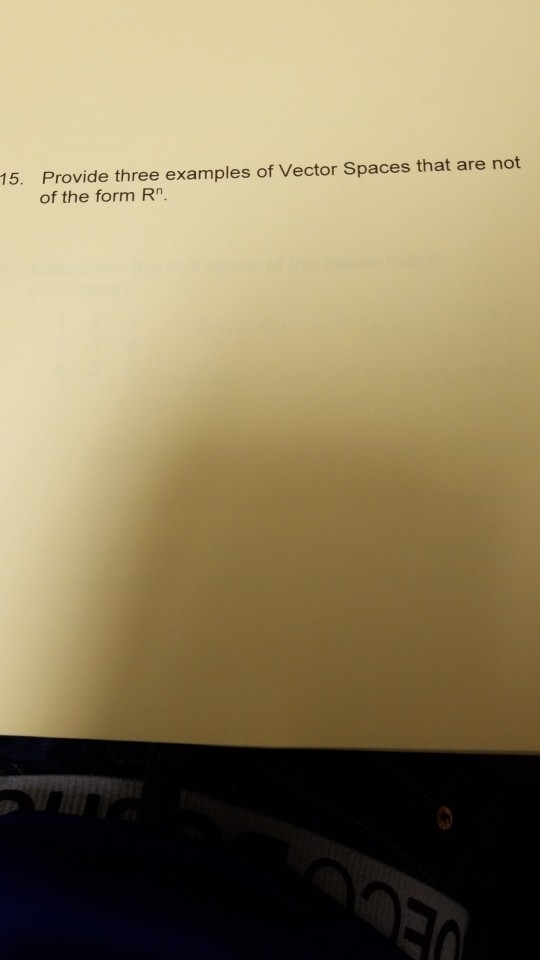 Solved 15. Provide three examples of Vector Spaces that are | Chegg.com