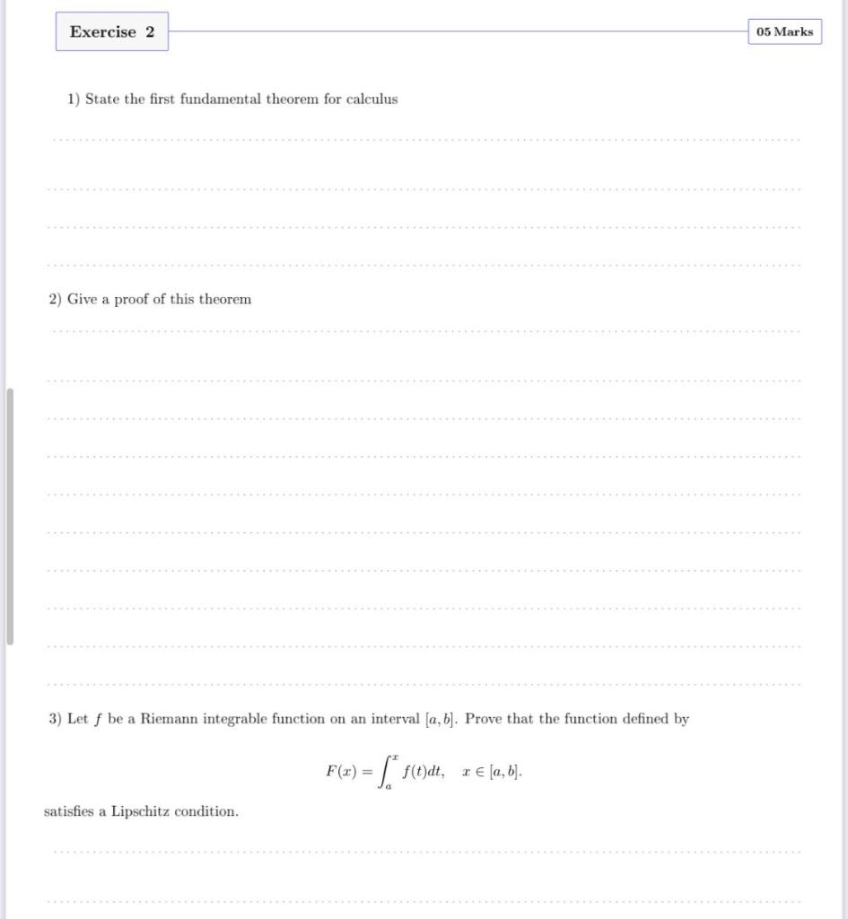 Solved Exercise 2 1) State the first fundamental theorem for | Chegg.com