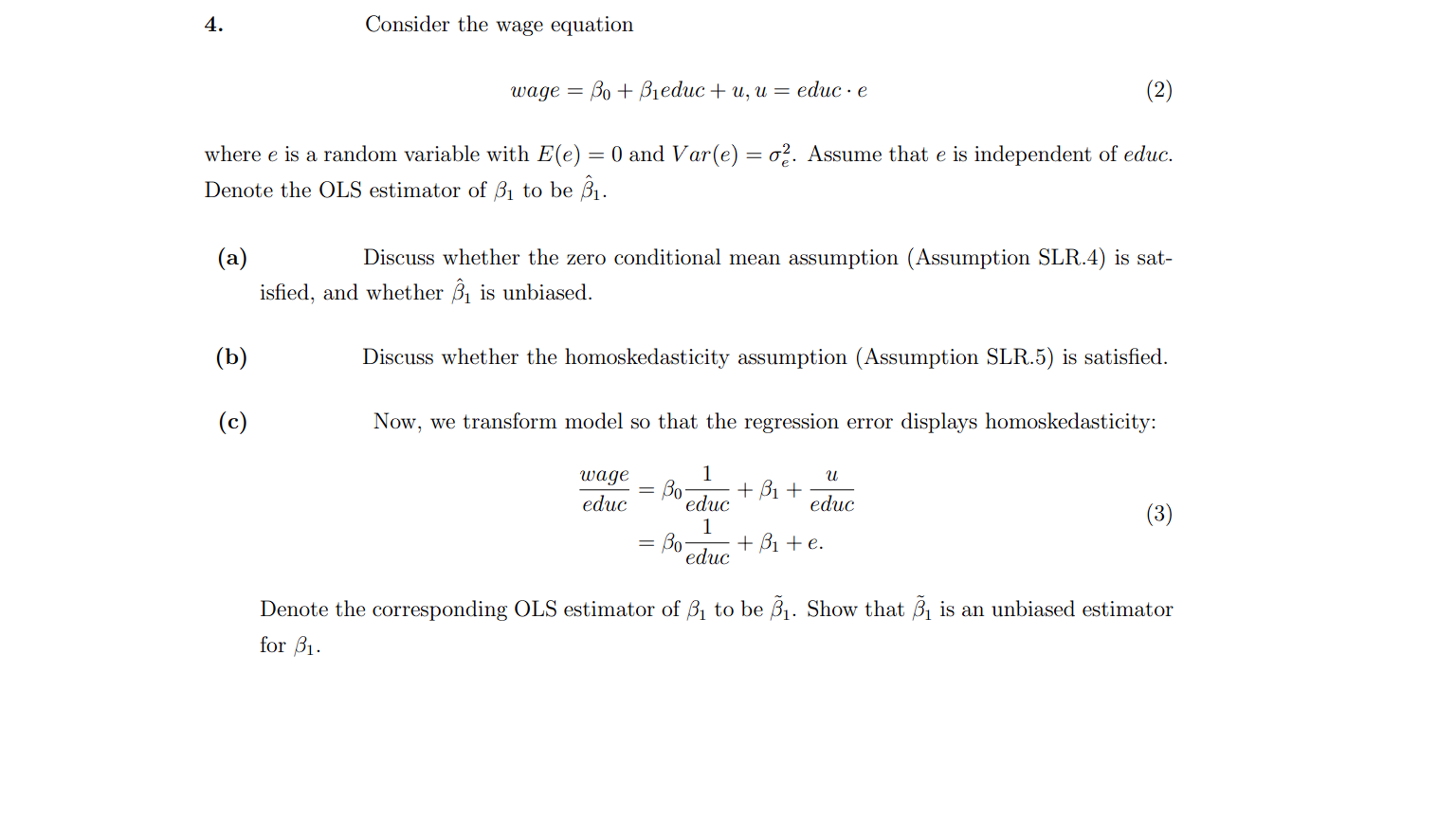 Solved 4. Consider the wage equation wage | Chegg.com