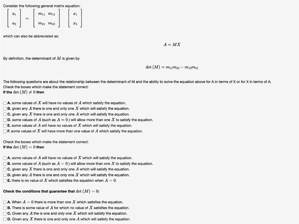 Solved Consider the following general matrix equation: | Chegg.com