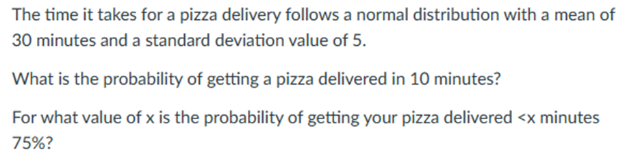 Solved The time it takes for a pizza delivery follows a | Chegg.com