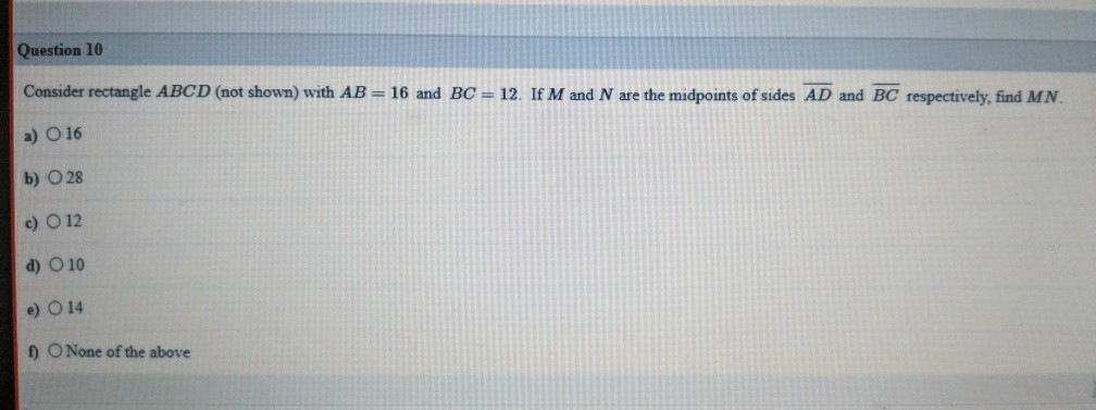 Solved Question 10 Consider rectangle ABCD (not shown) with | Chegg.com