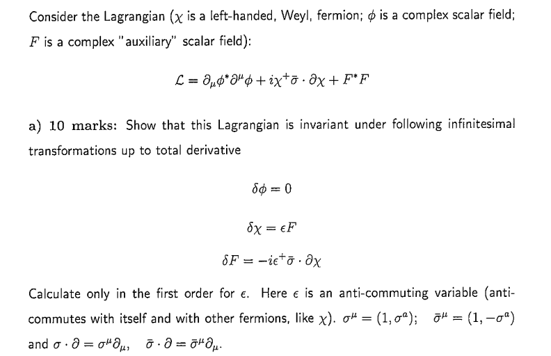 Solved Consider the Lagrangian ( χ is a left-handed, Weyl, | Chegg.com