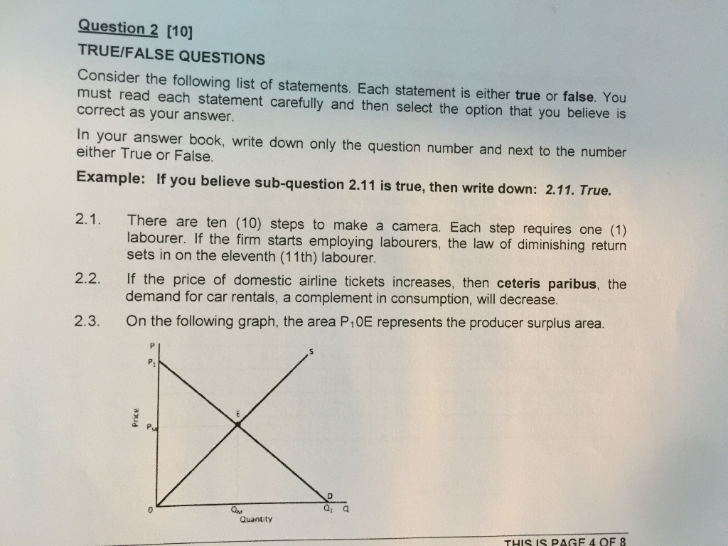 Solved Question 2 [10] TRUE/FALSE QUESTIONS Consider the | Chegg.com