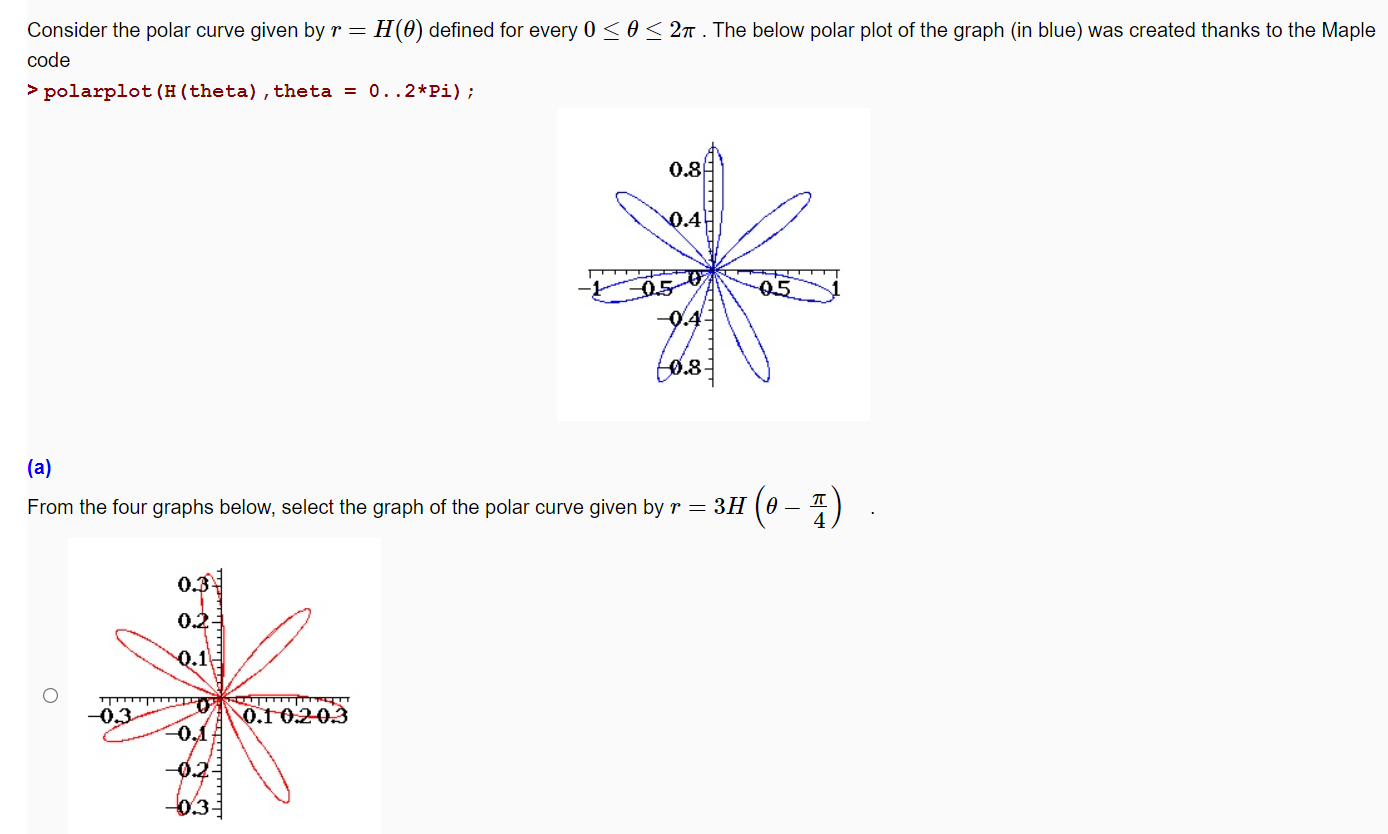 Consider the polar curve given by r = H(0) defined | Chegg.com
