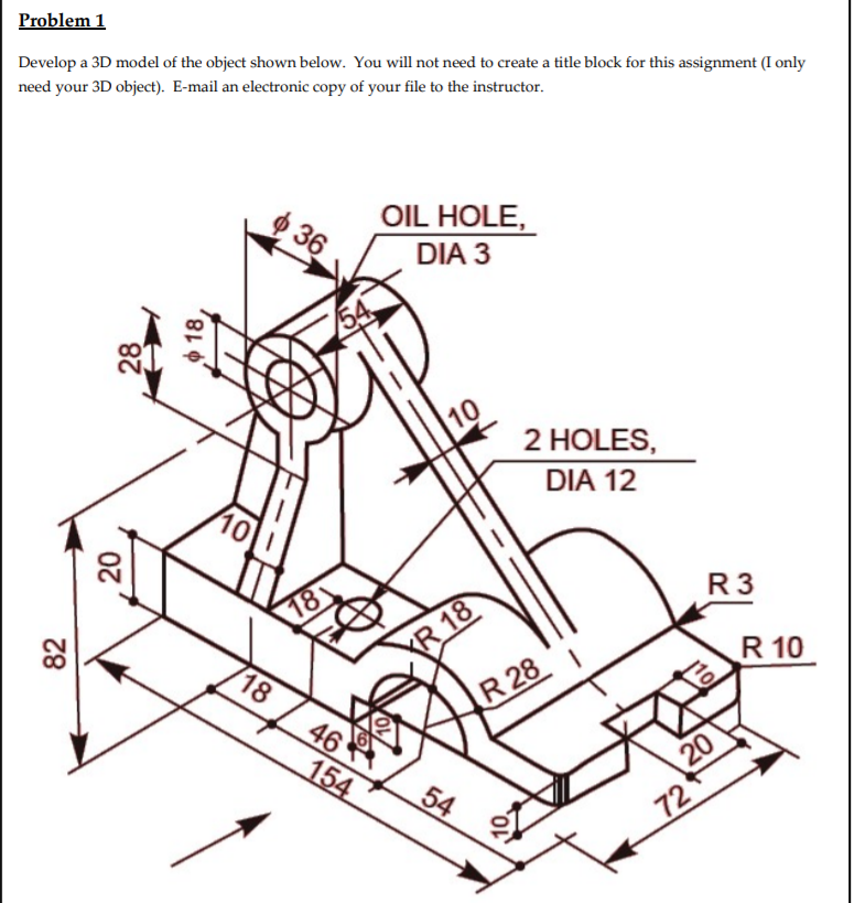 Solved Using AutoCad: Develop a 3D model of the object shown | Chegg.com