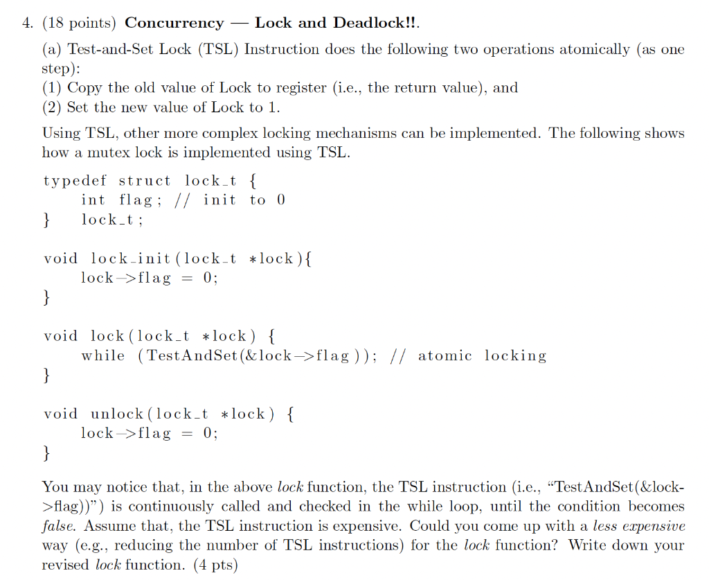 Solved 4. (18 points) Concurrency - Lock and Deadlock!!. (a) | Chegg.com