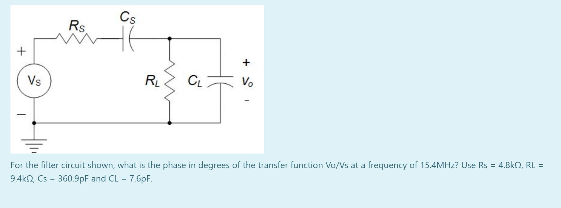 Solved + RL CL For the filter circuit shown, what is the | Chegg.com